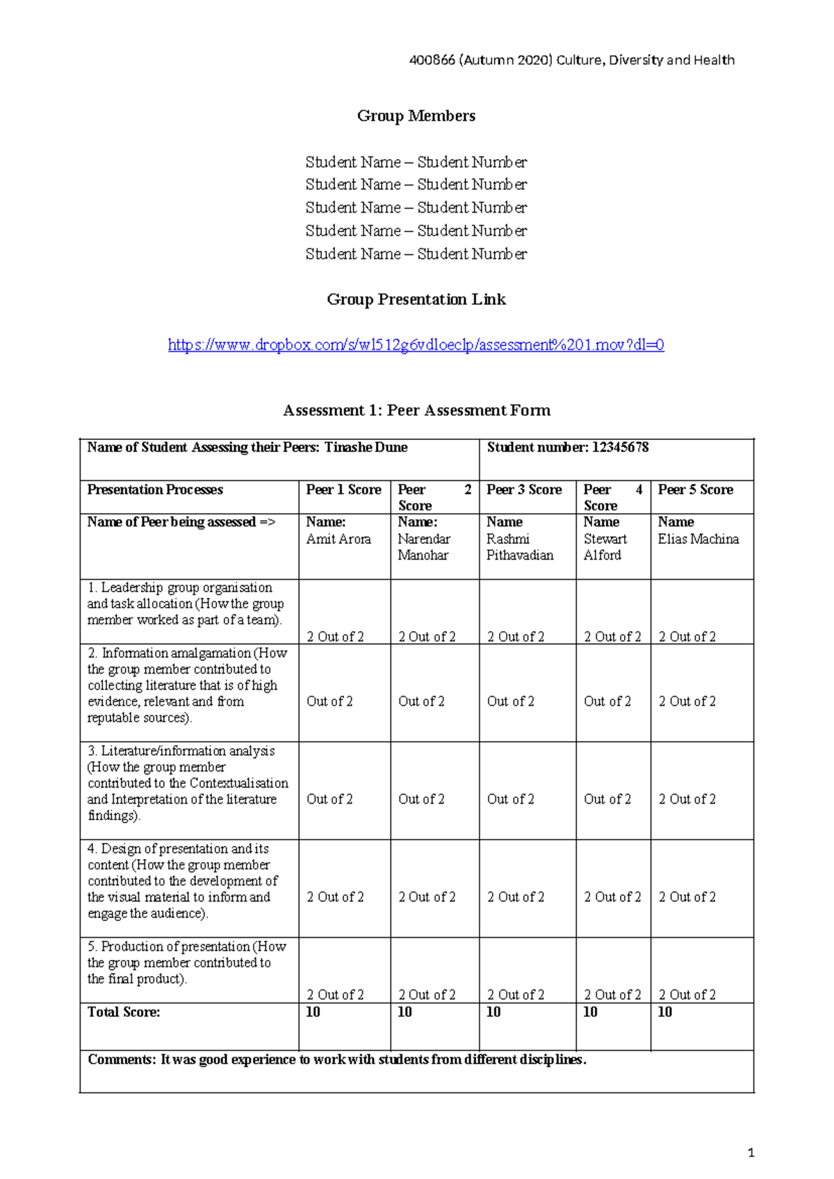 Turnitin Submission Example 1.4.2020(1) - Group Members Student Name ...