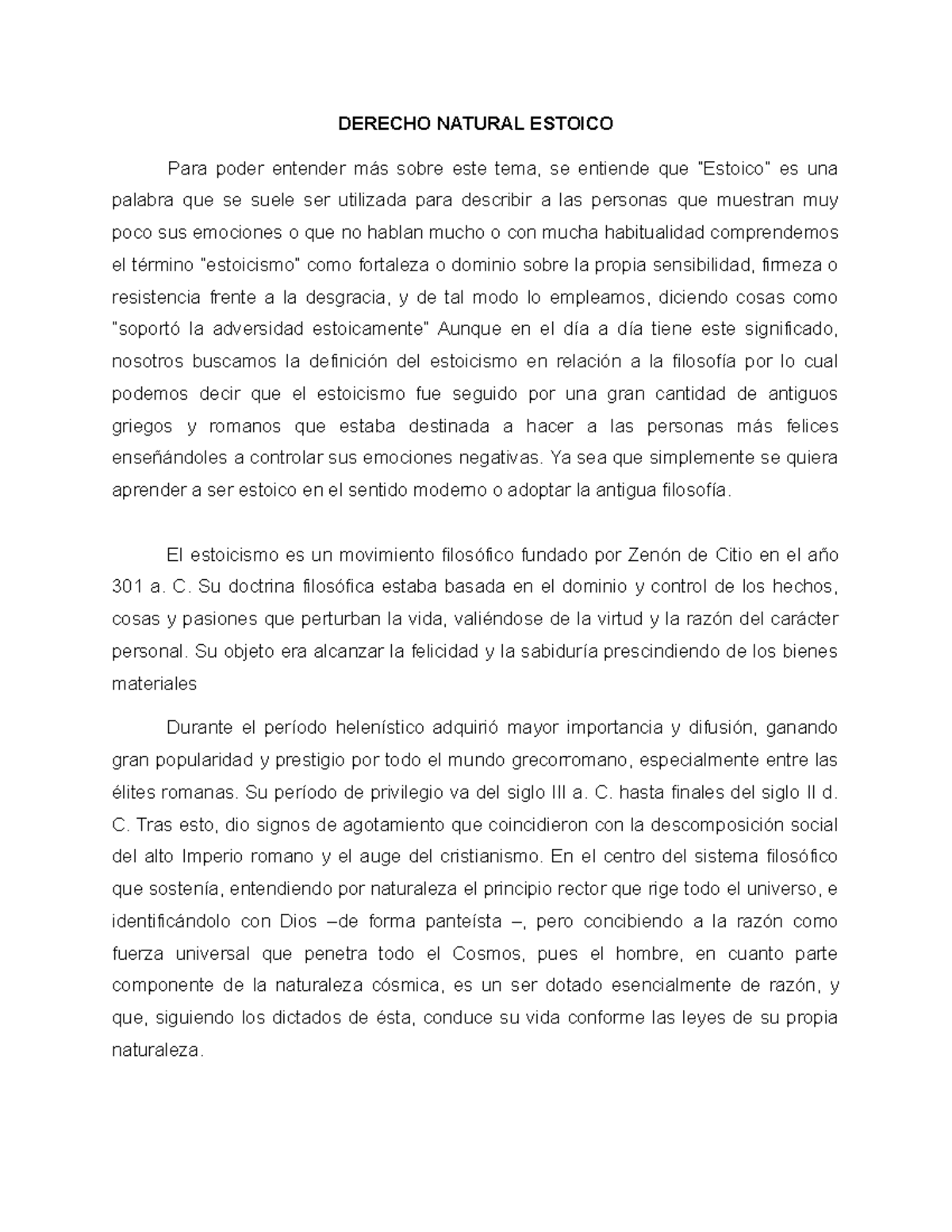 Abner Derecho natural Estoico y cristiano noveno semestre - DERECHO NATURAL ESTOICO Para poder ...