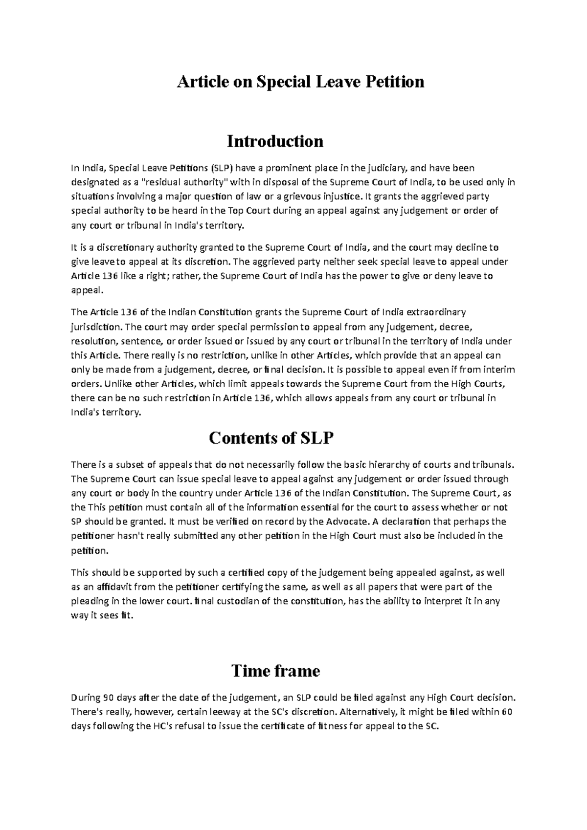 Special leave petition - Article on Special Leave Petition Introduction ...