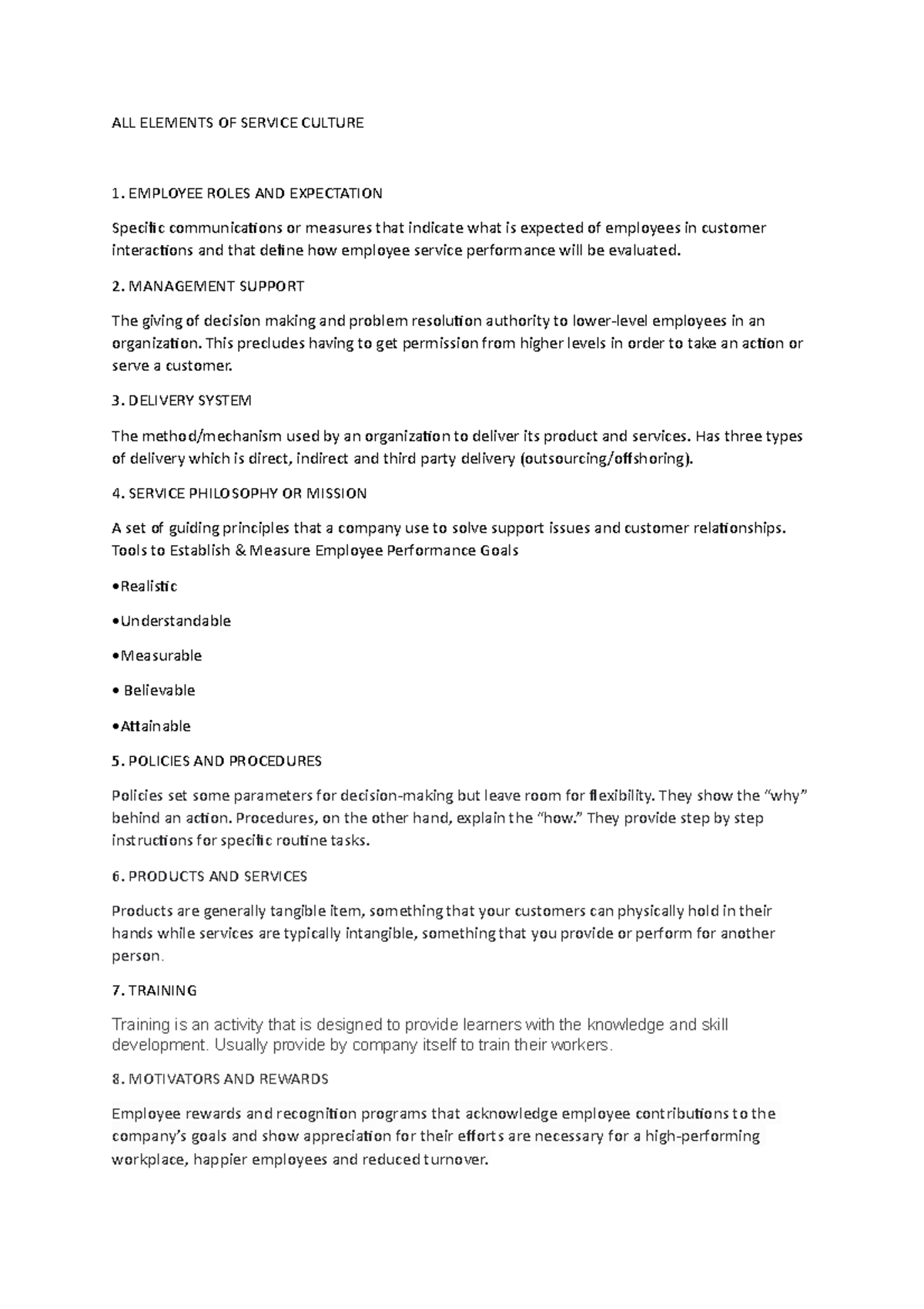ALL Elements OF Service Culture NEW - ALL ELEMENTS OF SERVICE CULTURE 1 ...
