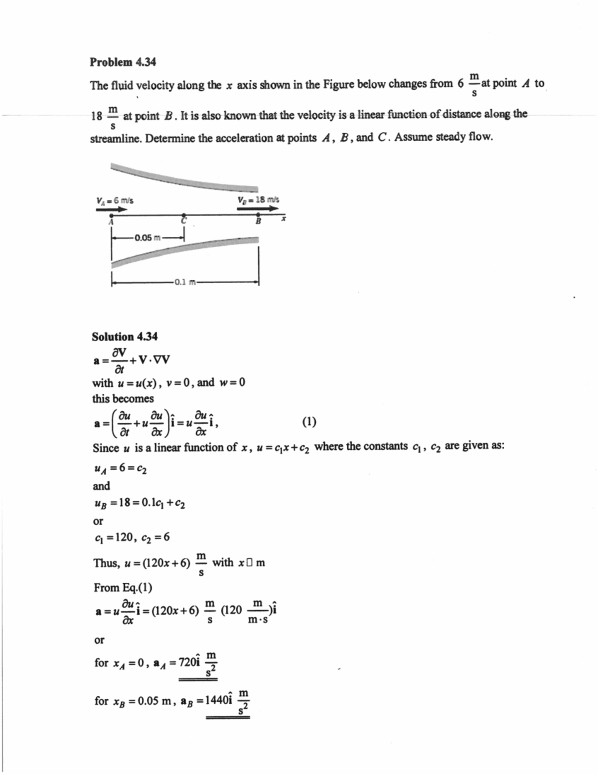 Tutorial 4 - Practice problems - Problem 4 The fluid velocity along the axis shown in the Figure ...
