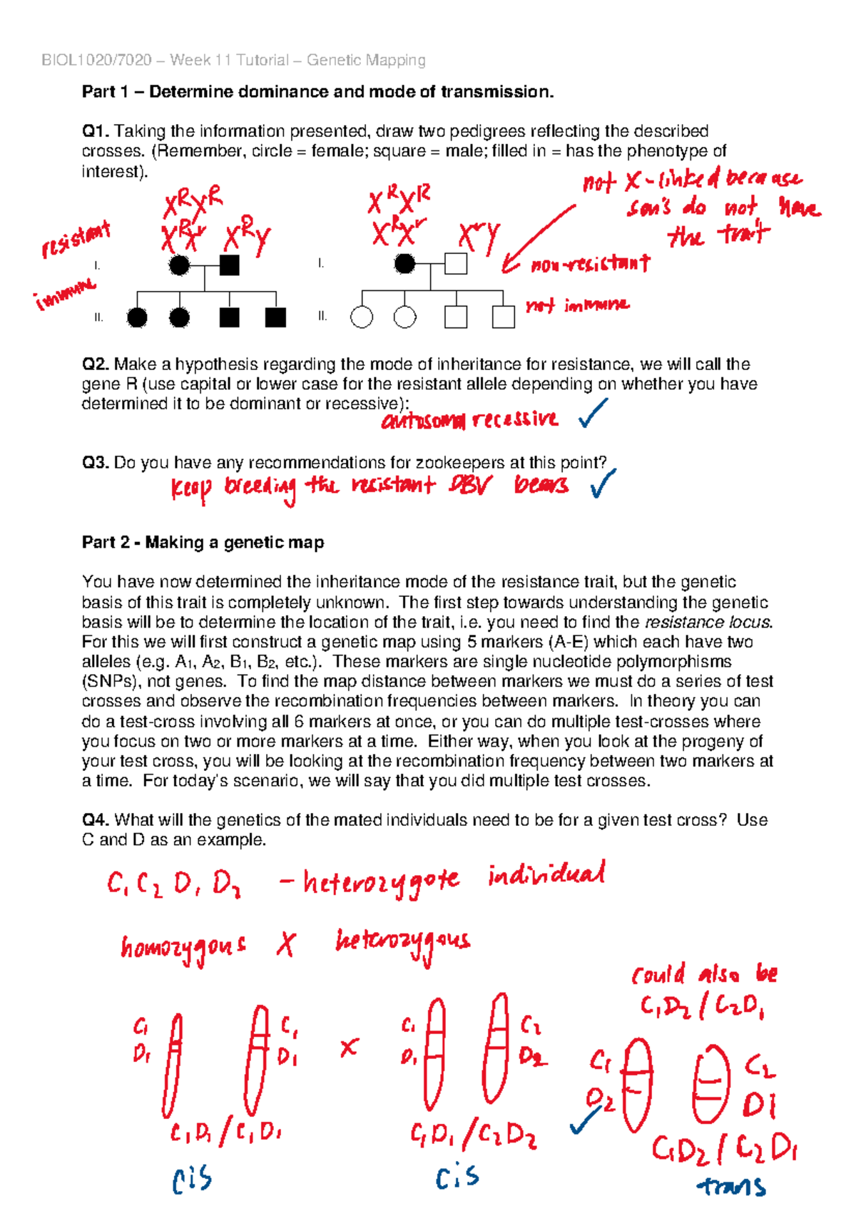 Tutorial 10 01 - Part 1 – Determine dominance and mode of transmission. Q1. Taking the ...