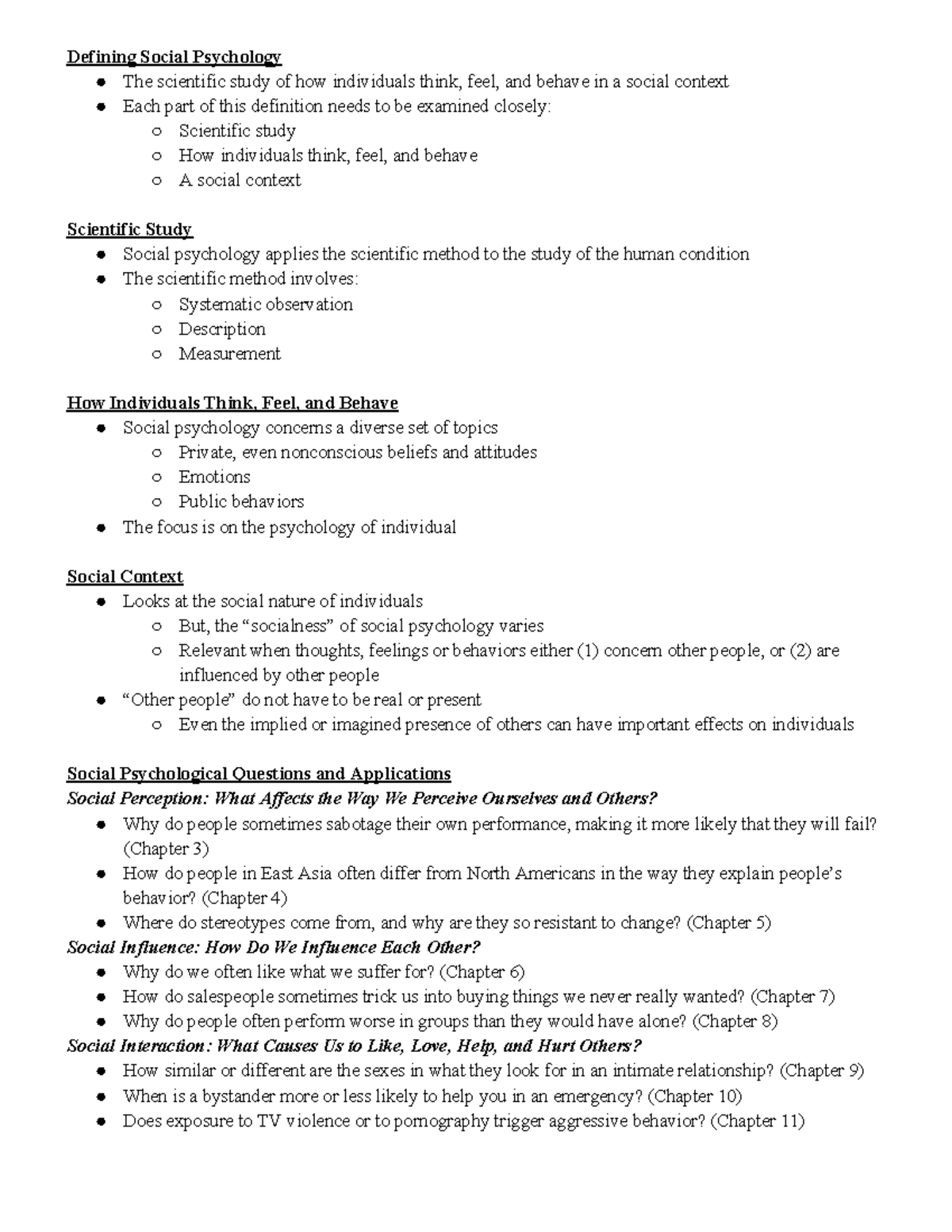 PSYC432 Chapter 1 - What is Social Psychology - Defining Social ...