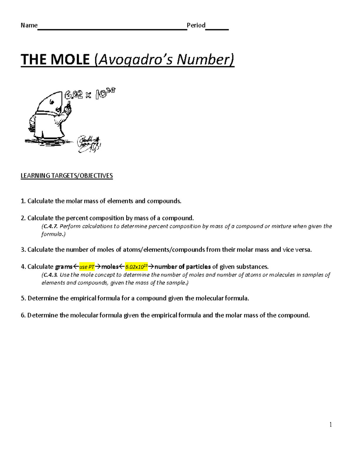The Mole Packet 15-16 without answers - Name Period THE MOLE (Avogadro ...