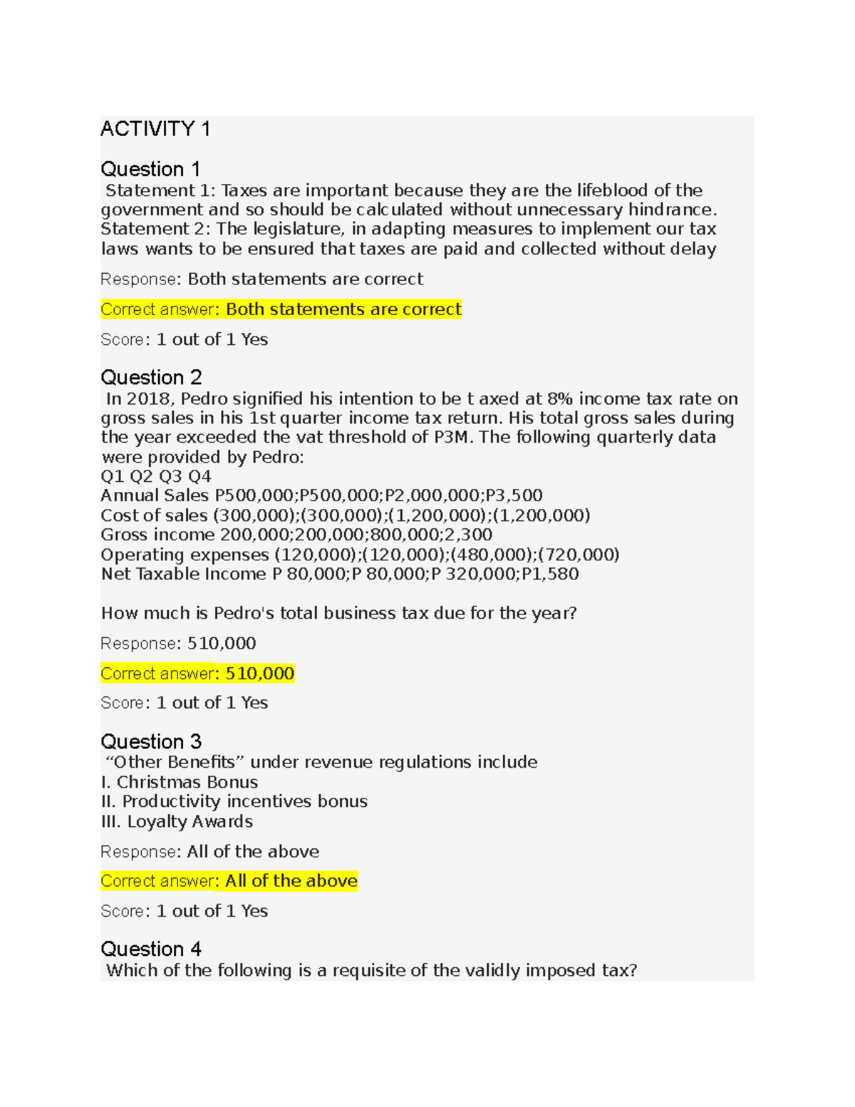 Taxation review material during comprehensive - ACTIVITY 1 Question 1 ...