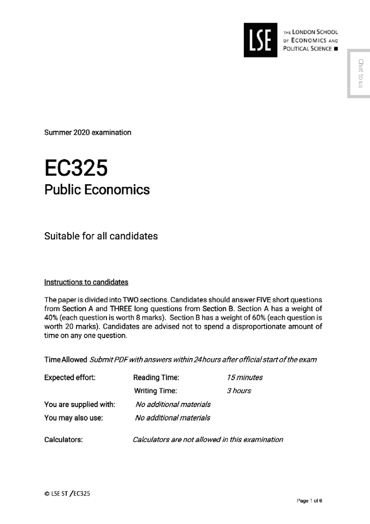 EC325 2020 - Exam paper - EC325 ...