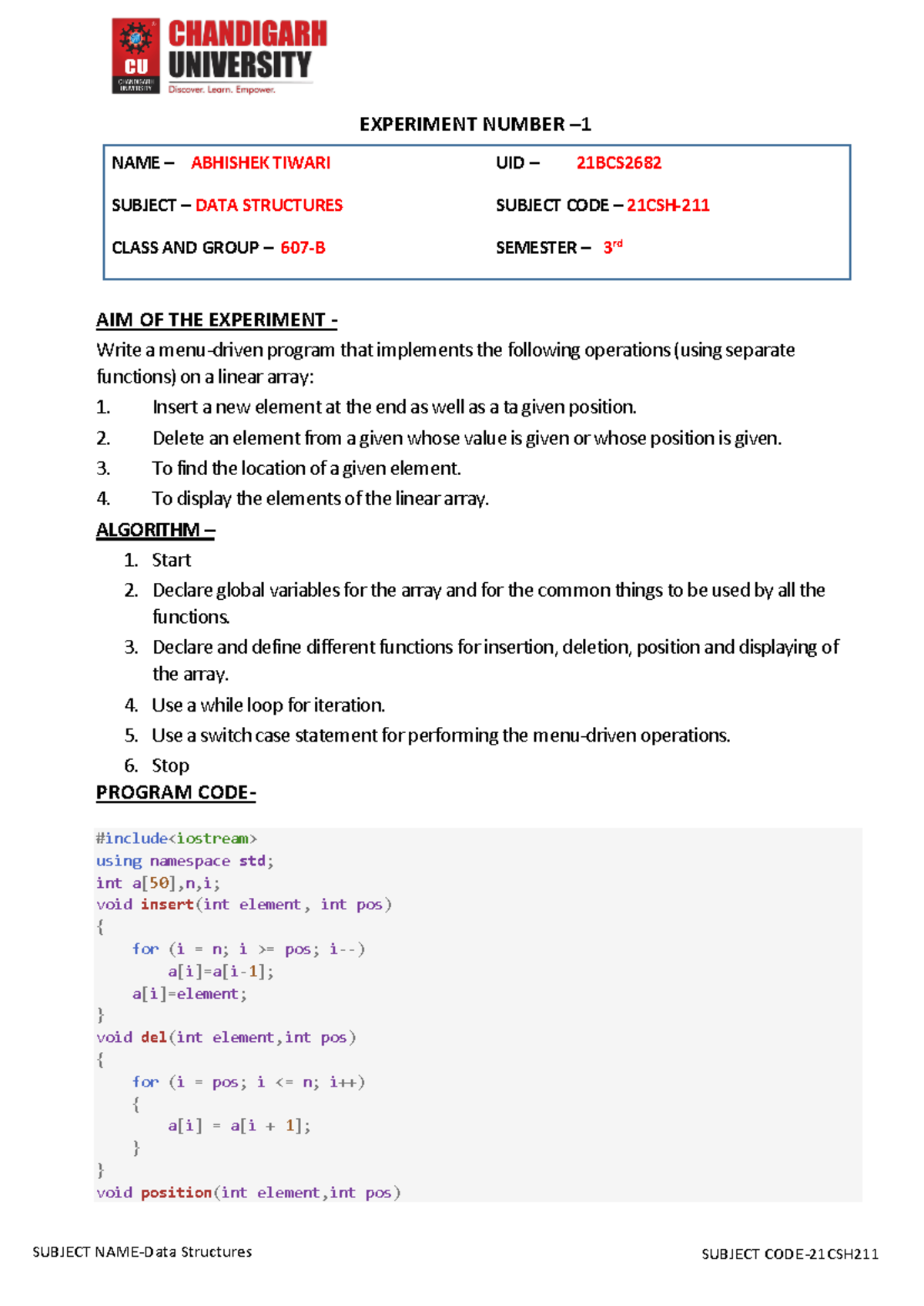 DS Worksheet 1 - This file contains the 1st practical of Data Structures - SUBJECT NAME-Data ...