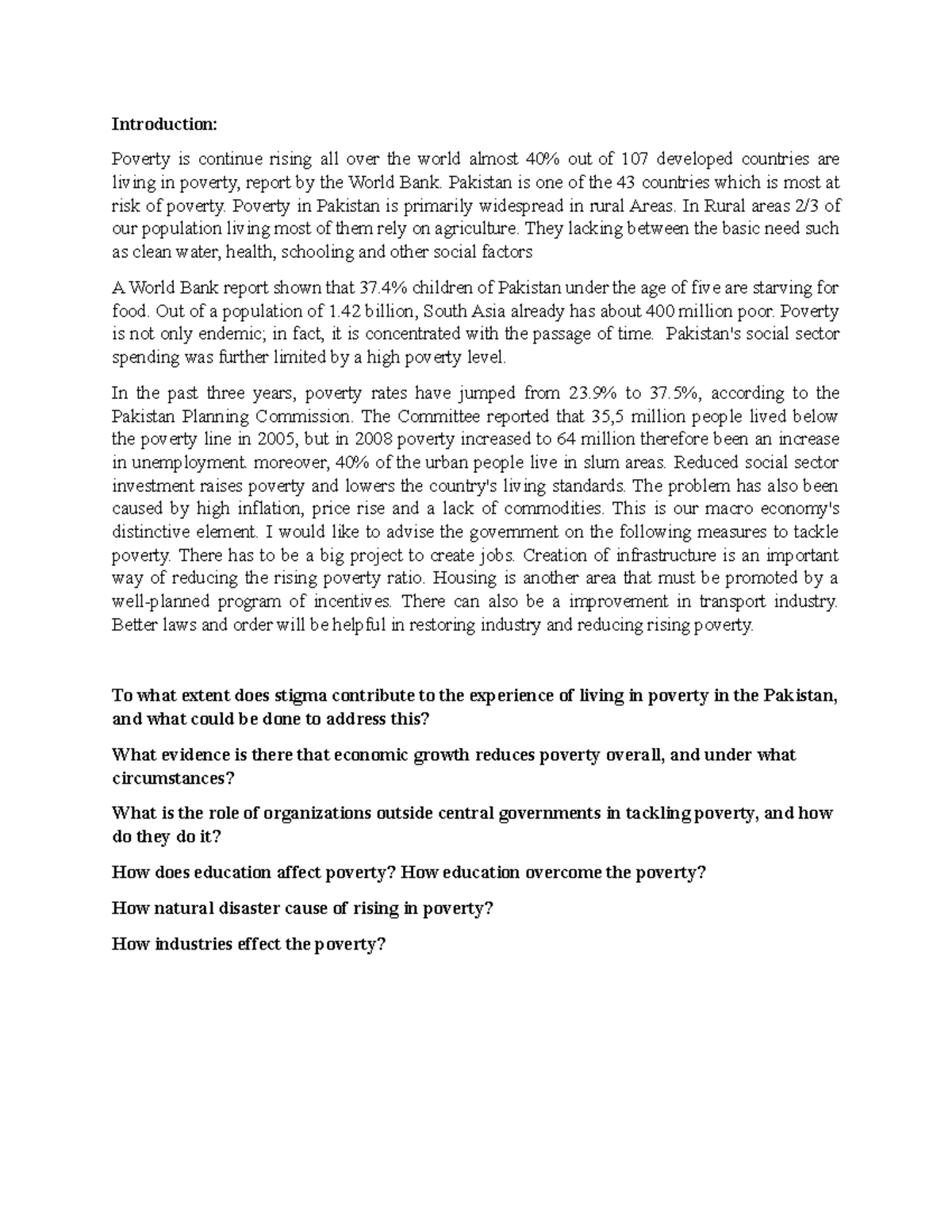 Sss-1 - intro - Introduction: Poverty is continue rising all over the ...