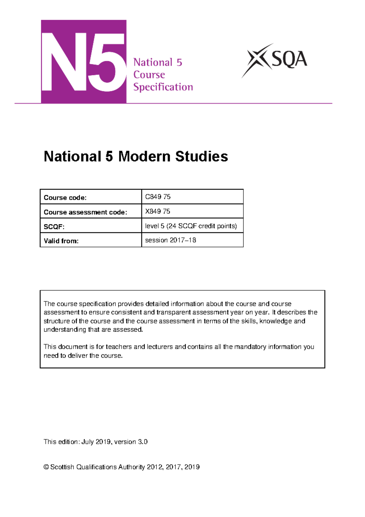 Modern Studies Course Spec N 5 - National 5 Modern Studies Course code ...