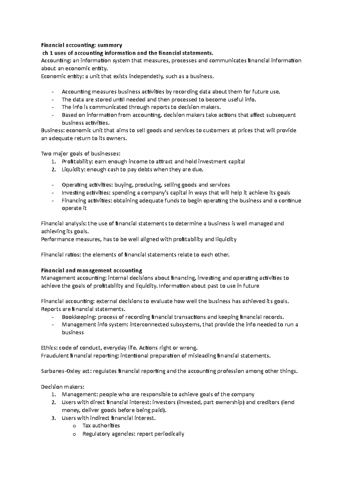 Financial accounting summary - Accounting: an information system that ...