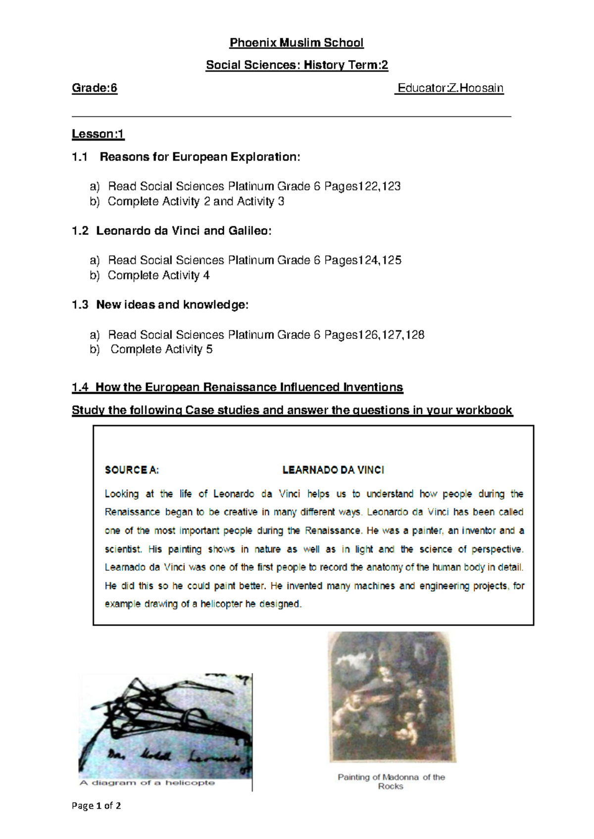 Social sciences history grade 6 lesson 1 27 april - Page 1 of 2 Phoenix ...
