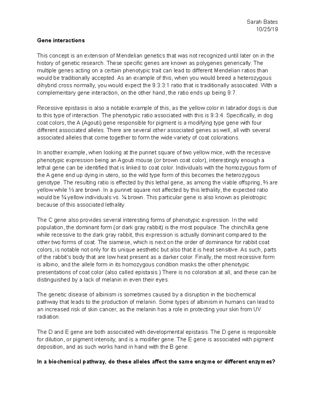 Tegrity Video 20 - Sarah Bates 10/25/ Gene interactions This concept is ...