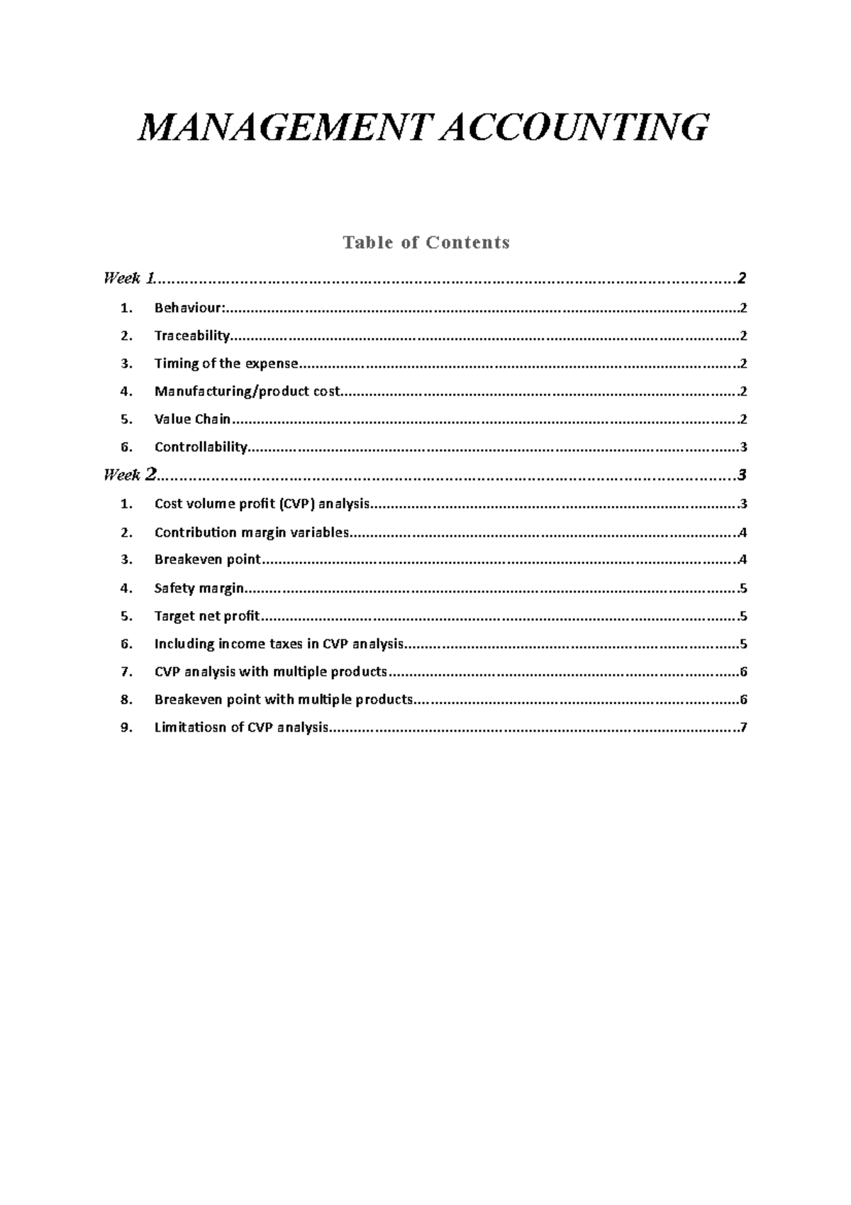 Management Accounting - MANAGEMENT ACCOUNTING Week - Studocu