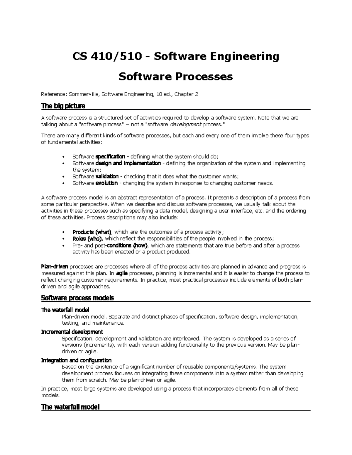 2nd chp SE - none - CS 410/510 - Software Engineering Software ...
