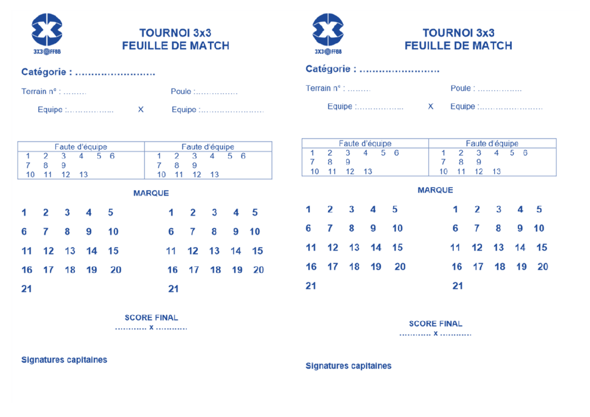 Feuille de match 3x3 - TOURNOI 3x3 TOURNOI 3x3 FEUILLE DE MATCH FEUILLE ...