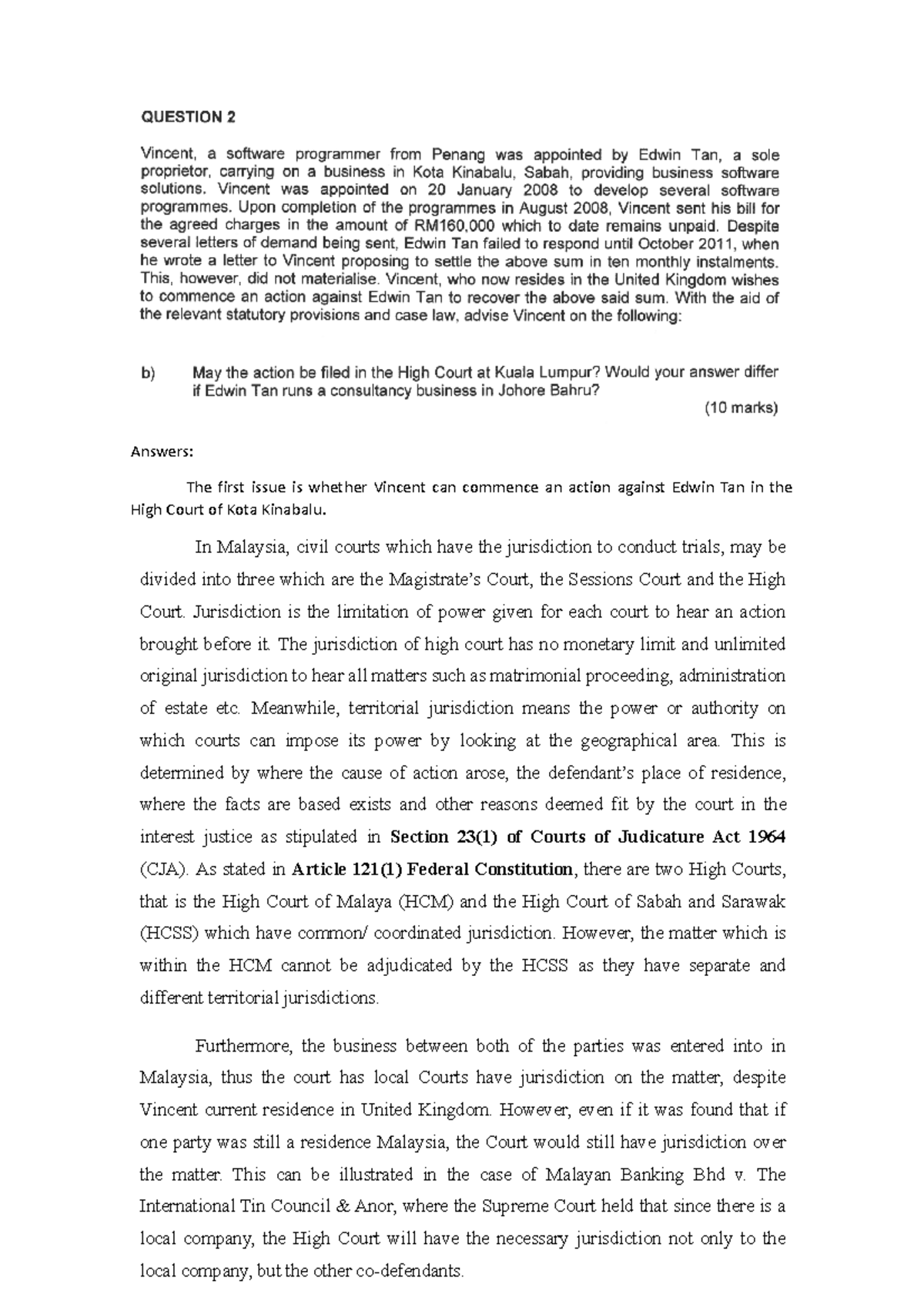 Tuto LAW 602 Answers - Answers: The first issue is whether Vincent can commence an action ...