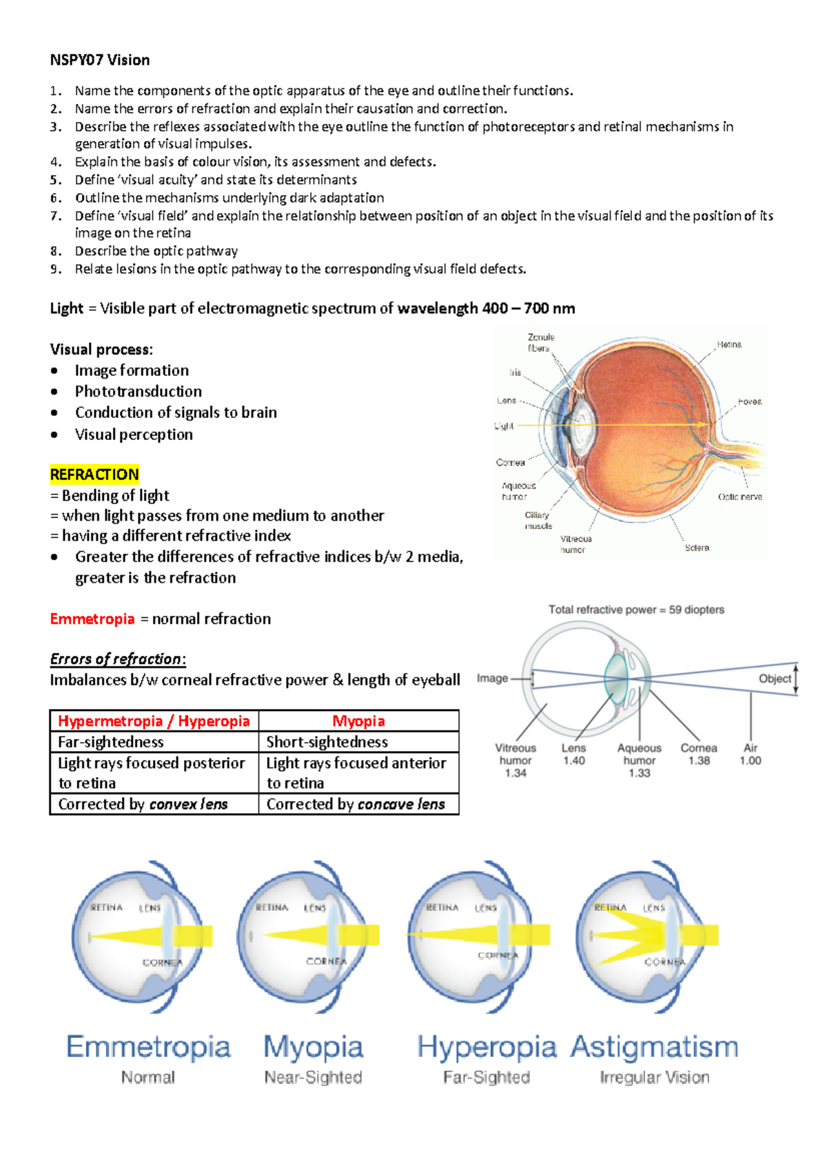 Physiology of Vision - NSPY07 Vision Name the components of the optic ...