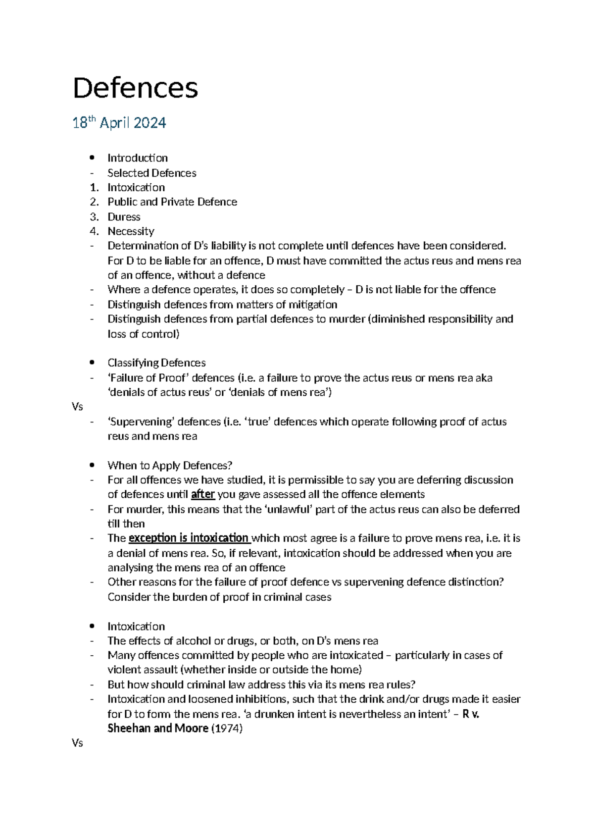 Defences lecture - Defences 18 th April 2024 Introduction Selected ...