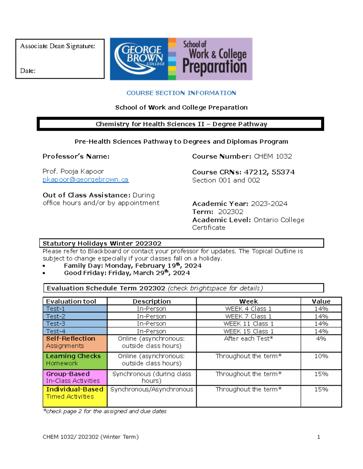 CHEM1032-CSI-202302 - Associate Dean Signature: Date: COURSE SECTION ...