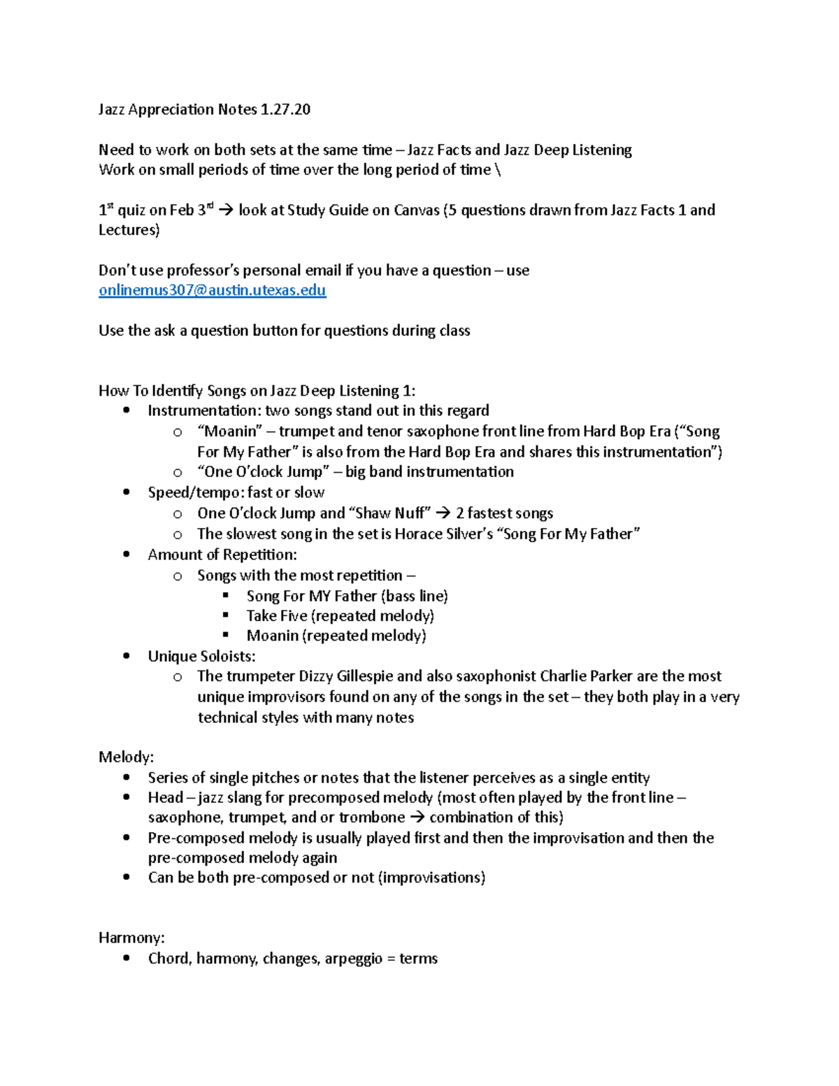 Jazz Appreciation Notes 1 - Need to work on both sets at the same time ...