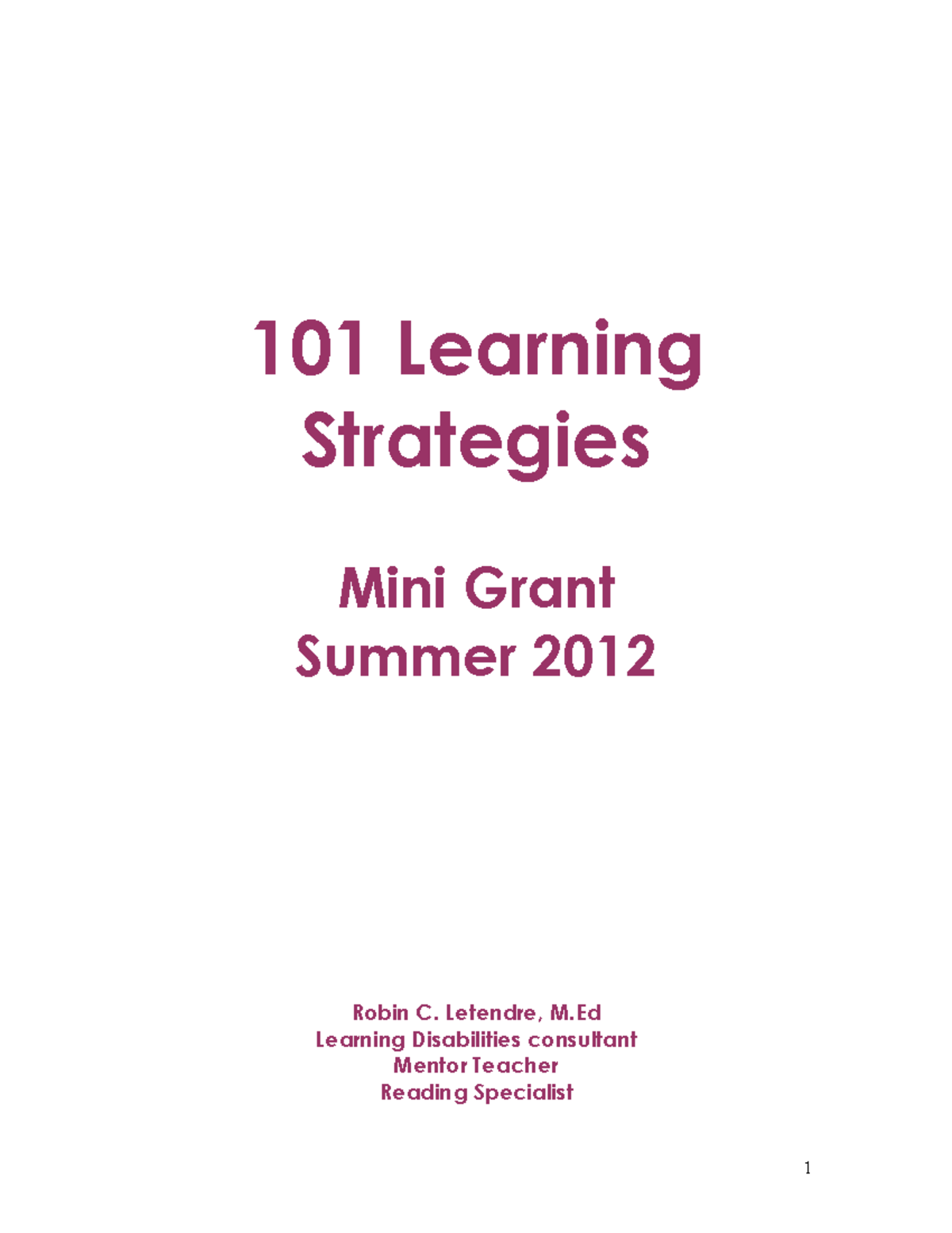 101 learning strategies - 101 Learning Strategies Mini Grant Summer ...