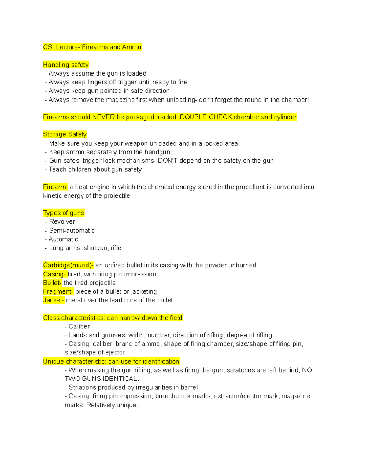 CSI - FIrearms and Ammo - Lecture notes on firearm safety and ...