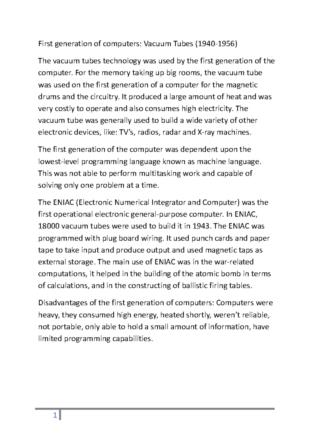 All generation of computers - First generation of computers: Vacuum ...