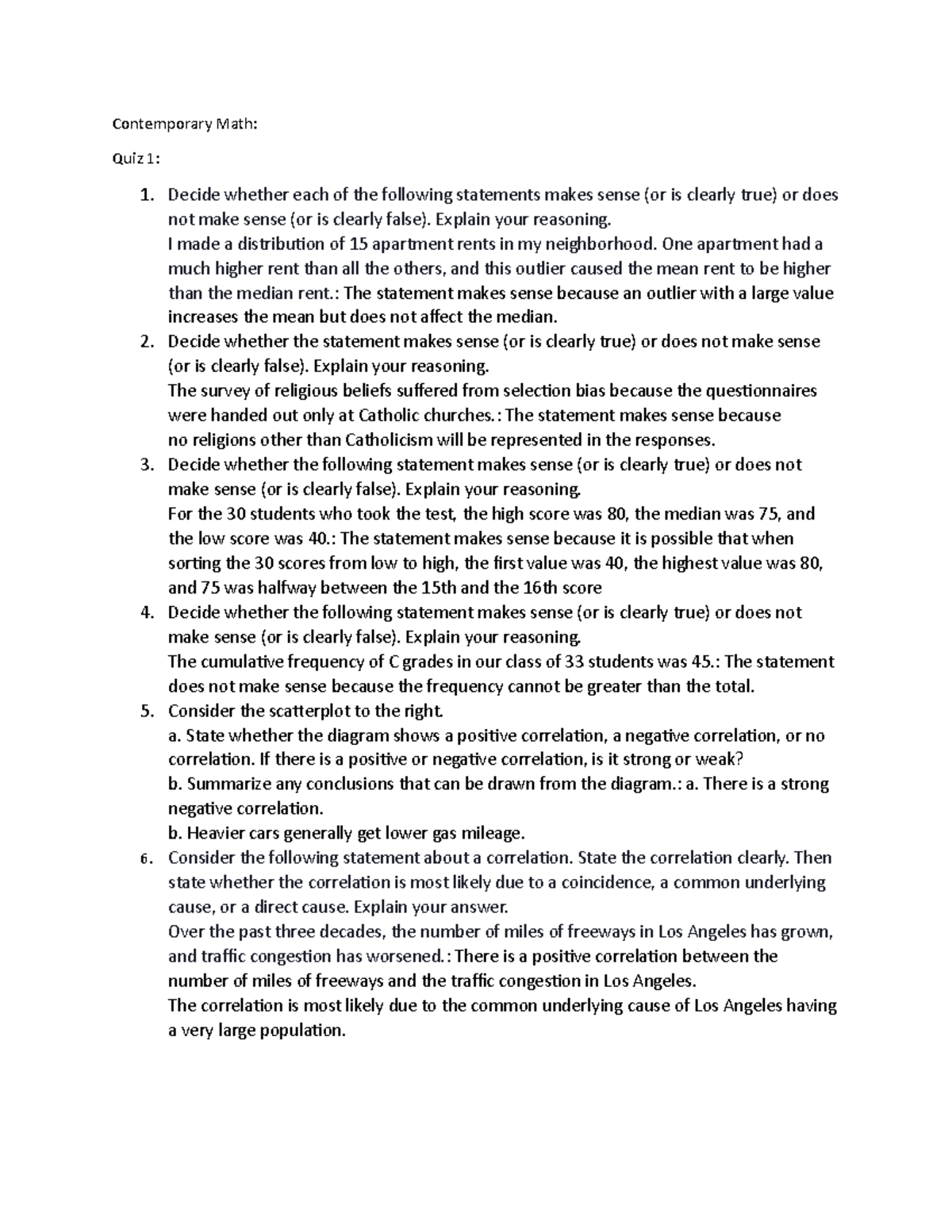 Contemporary math quiz 1 - Contemporary Math: Quiz 1: Decide whether ...