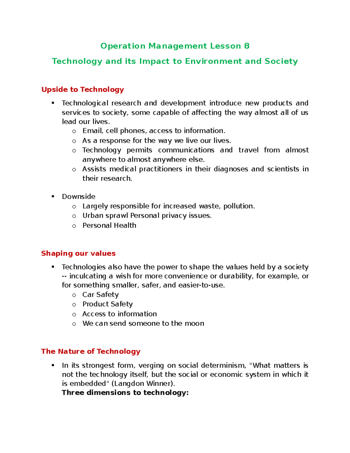 Operation Management Lesson 8 - Studocu