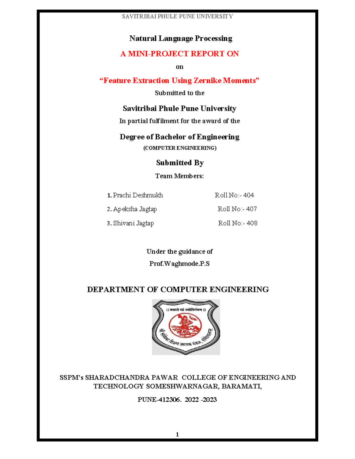 NLP Mini Project Report (1) - SAVITRIBAI PHULE PUNE UNIVERSITY Natural ...
