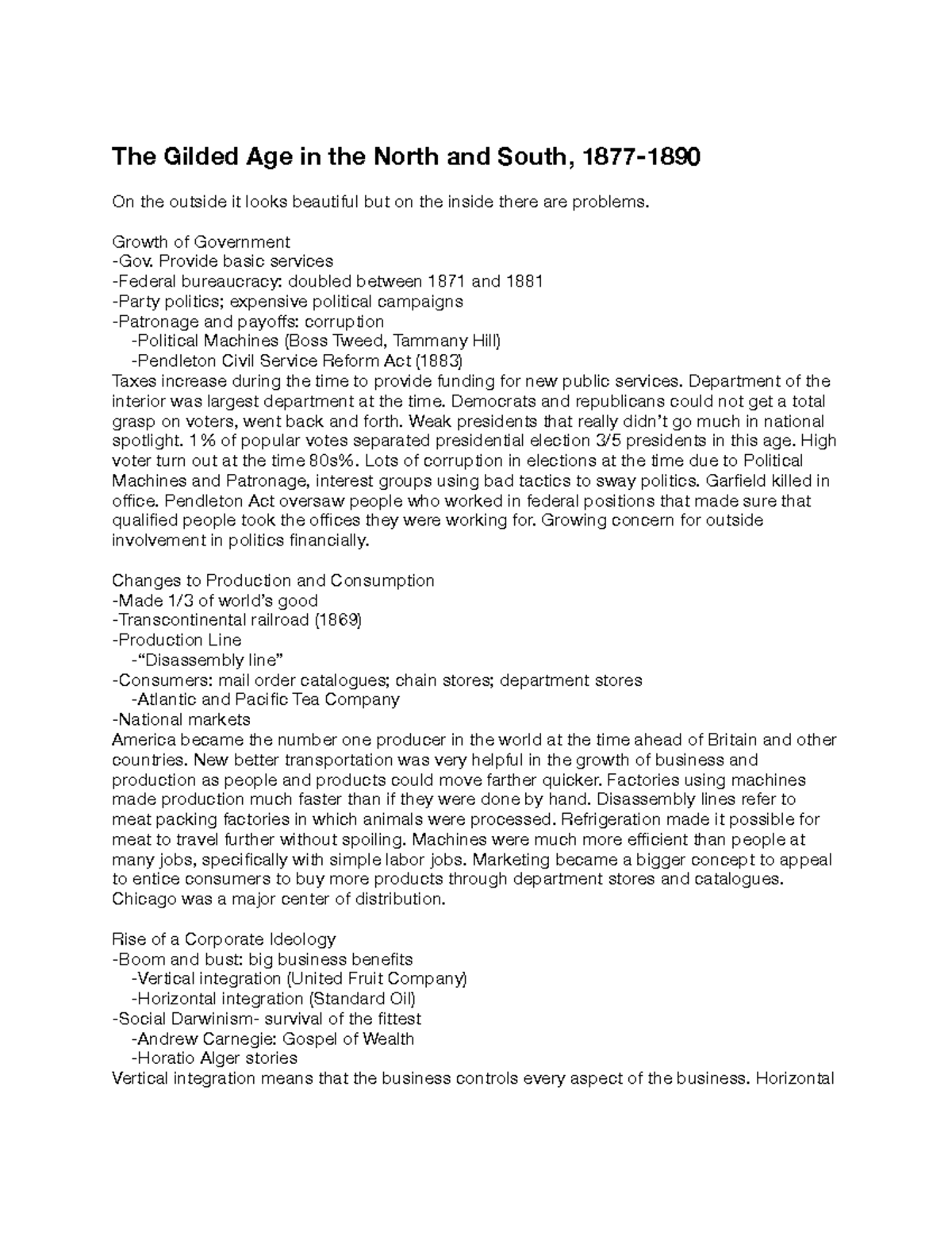 The Gilded Age in the North and South, 1877-1890 - Growth of Government ...