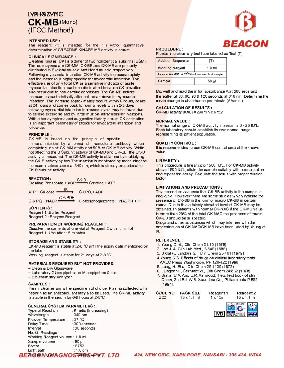 CK-MB Mono - ..... - INTENDED USE : The reagent kit is intended for the ...