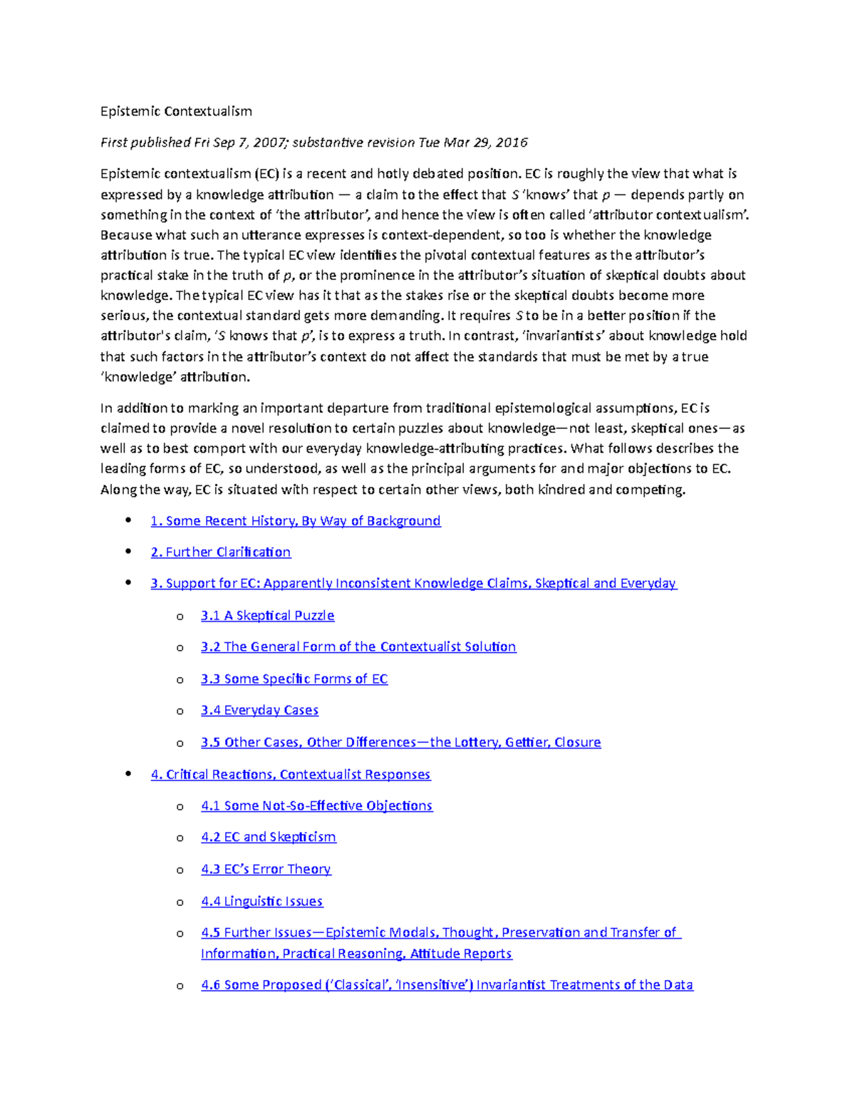 Epistemic Contextualism - Epistemic Contextualism First published Fri ...