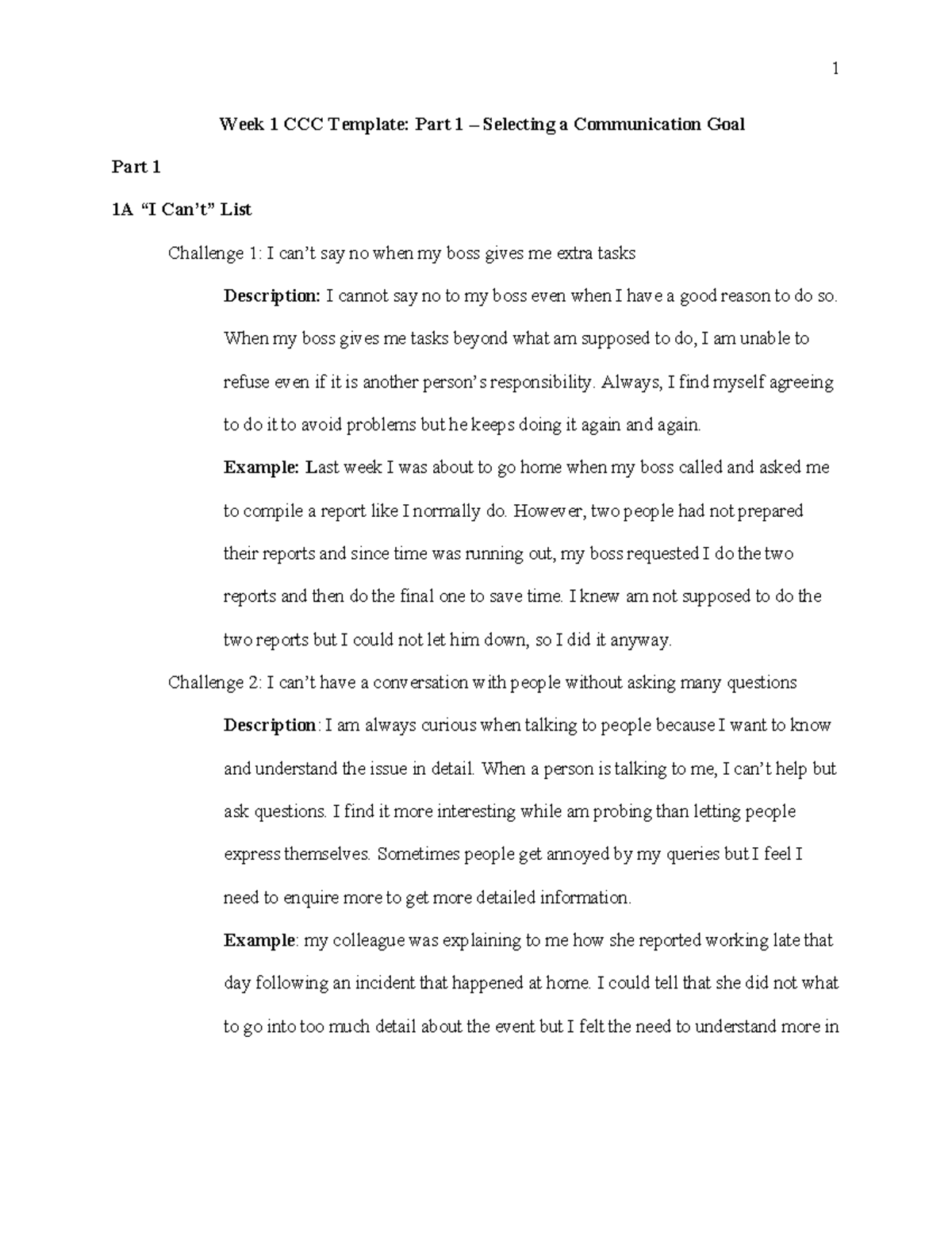 Week 1 CCC Template: Part 1 – Selecting a Communication Goal - Week 1 ...