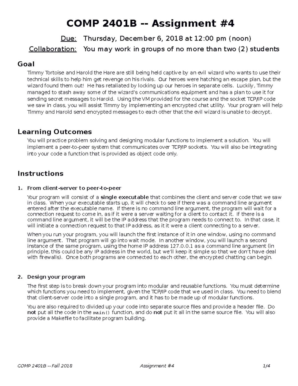 A4 - Final assignment for semester - COMP 2401B - Assignment Due ...