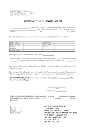 Affidavit FOR Change OF BODY TYPE OF Motor Vehicle - Republic of the ...