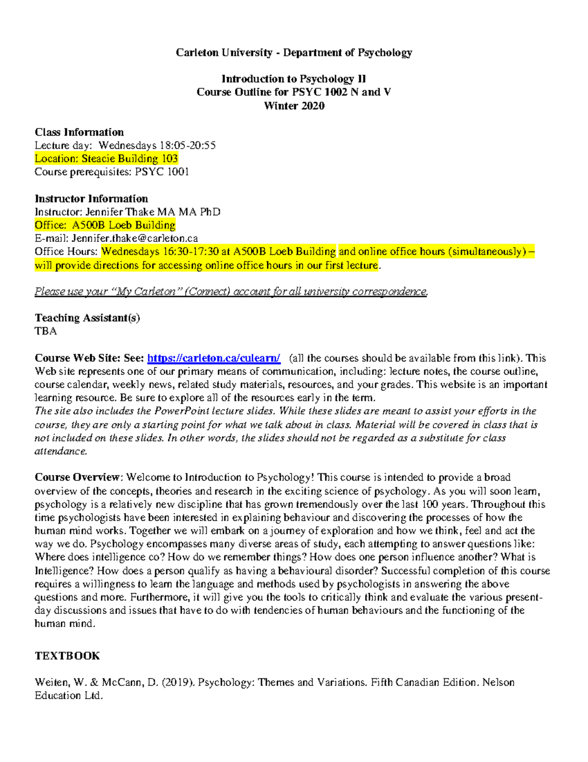 Psych 1002 II sections N V Winter 2020 Jennifer Thake Jan 22 2020 ...