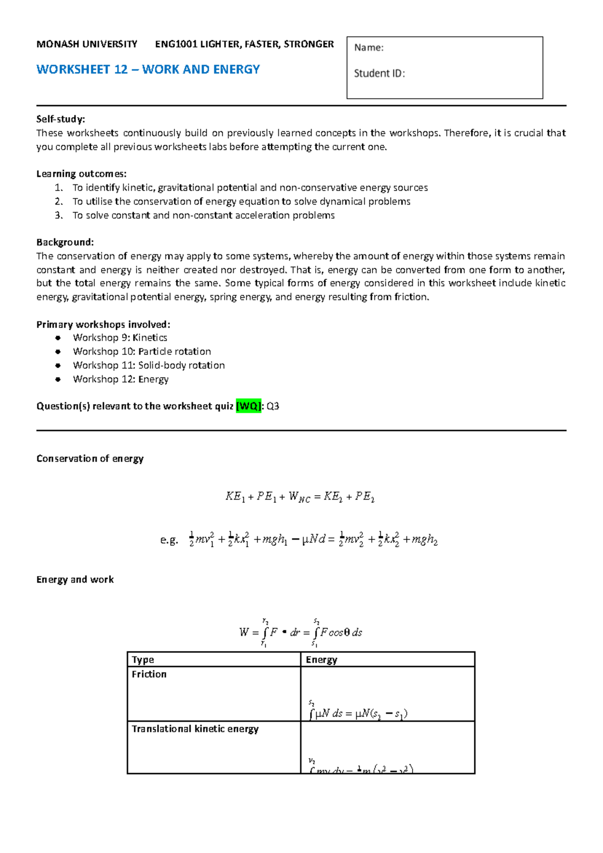 Worksheet 12 Questions - Work and energy.docx - Google Docs - MONASH ...
