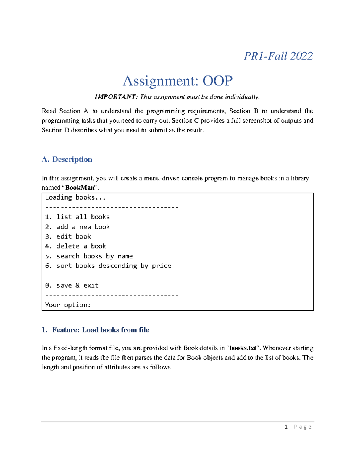 Updated pr1-assignment - PR1-Fall 2022 Assignment: OOP IMPORTANT: This assignment must be done ...
