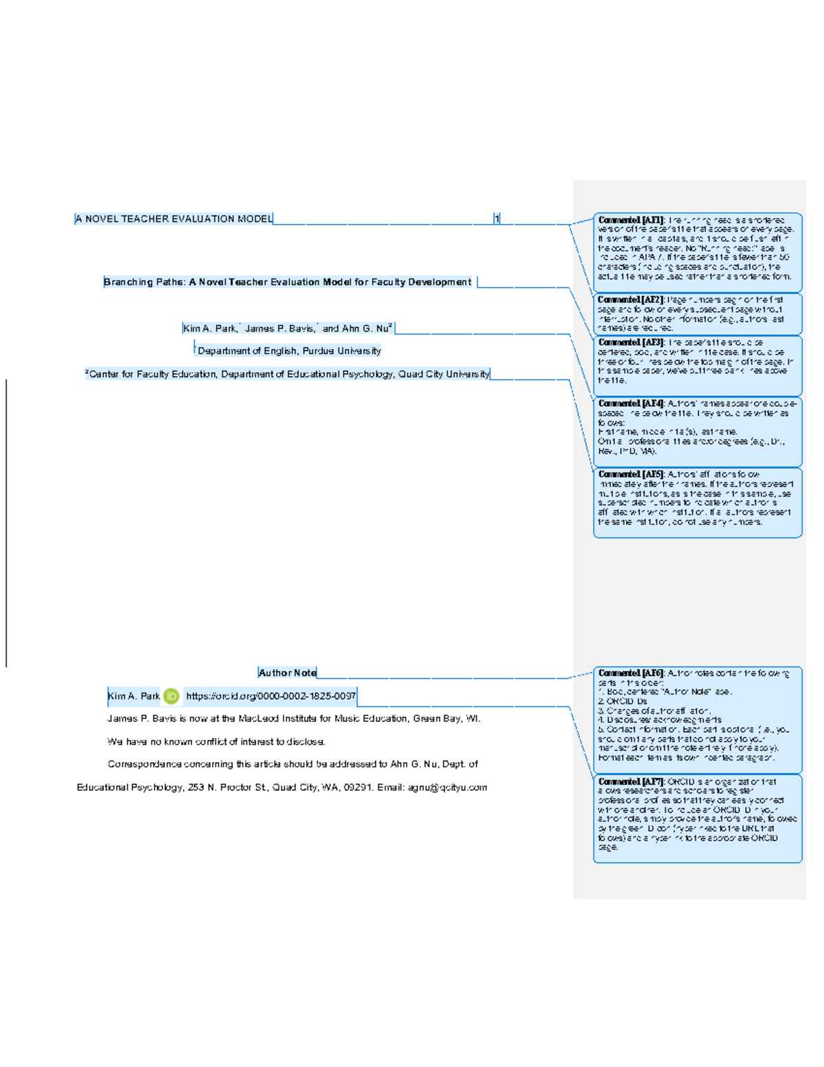 APA 7 - Professional Sample Paper - 2020 - A NOVEL TEACHER EVALUATION ...