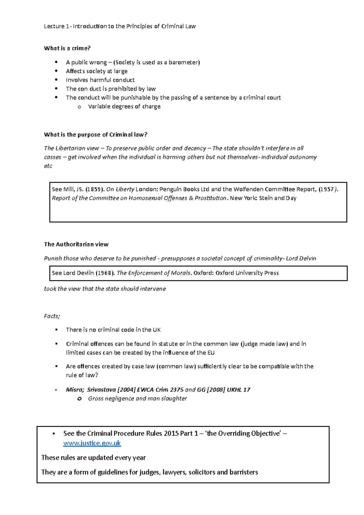 Lecture 1- Introduction to the Principles of Criminal Law - What is a ...