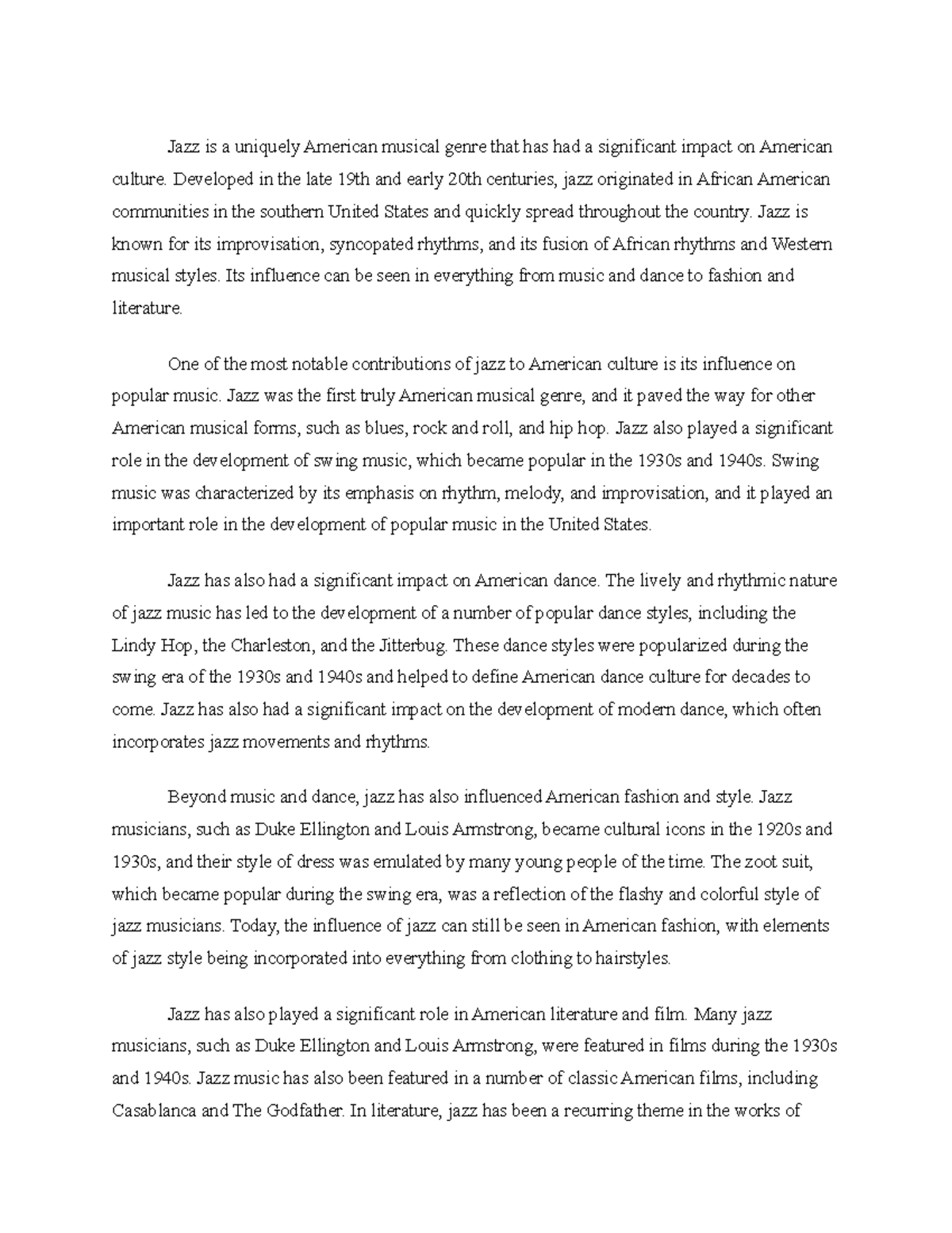 The Influence of Jazz on American Culture - Jazz is a uniquely American ...