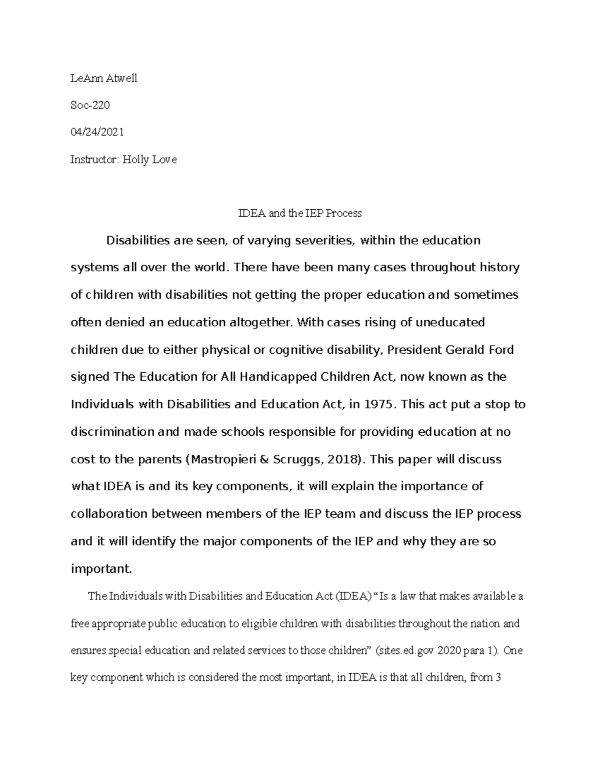 IEAD and IEP Process - Grade: A - SOC-220 - GCU - Studocu