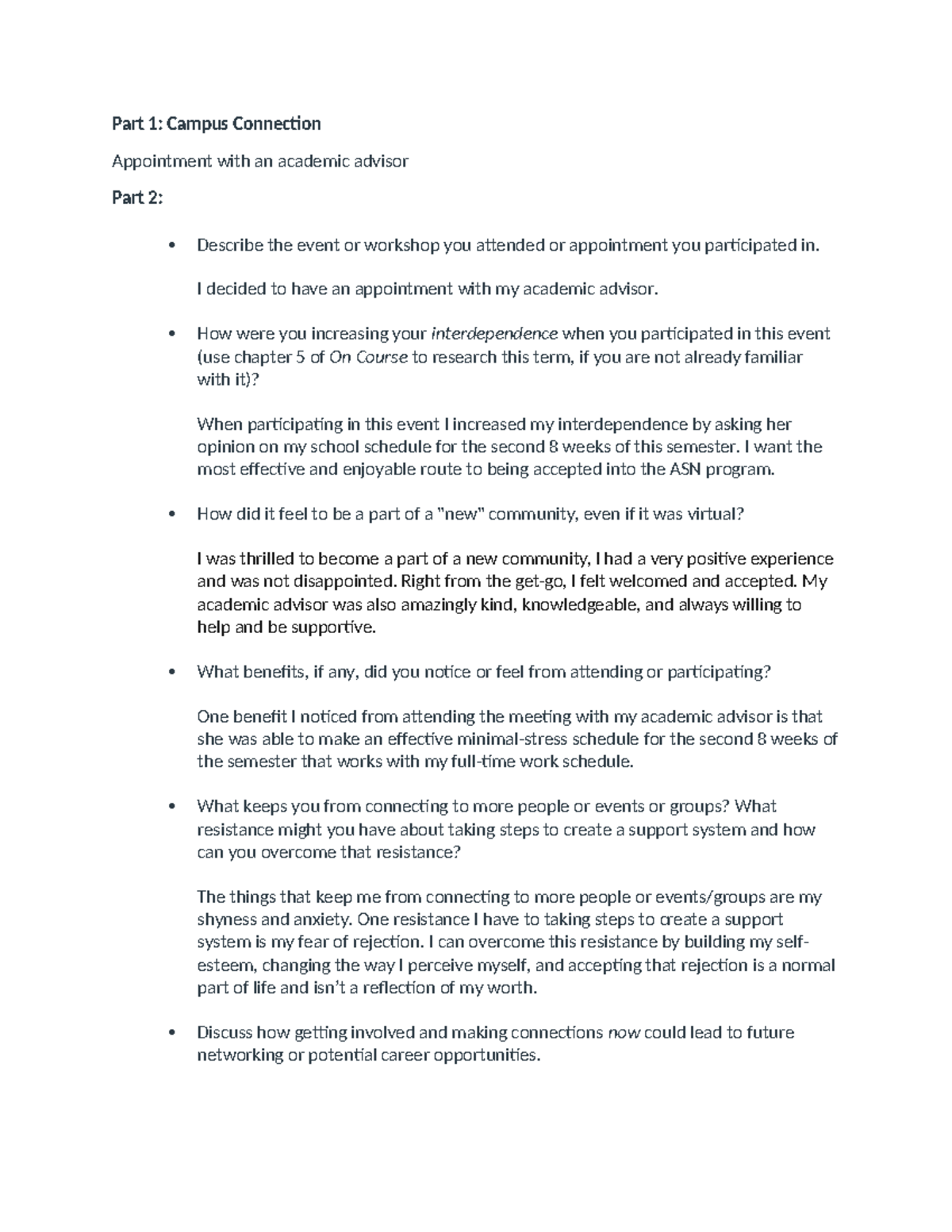 M05 Project Interdependence And Networking Part 1 Campus Connection Appointment With An