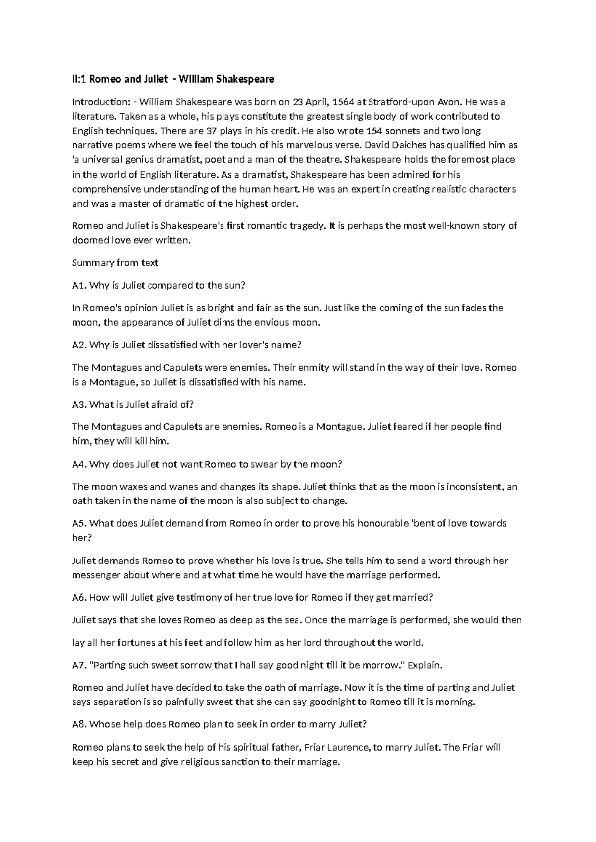 Romeo - Summary - II:1 Romeo and Juliet - William Shakespeare ...