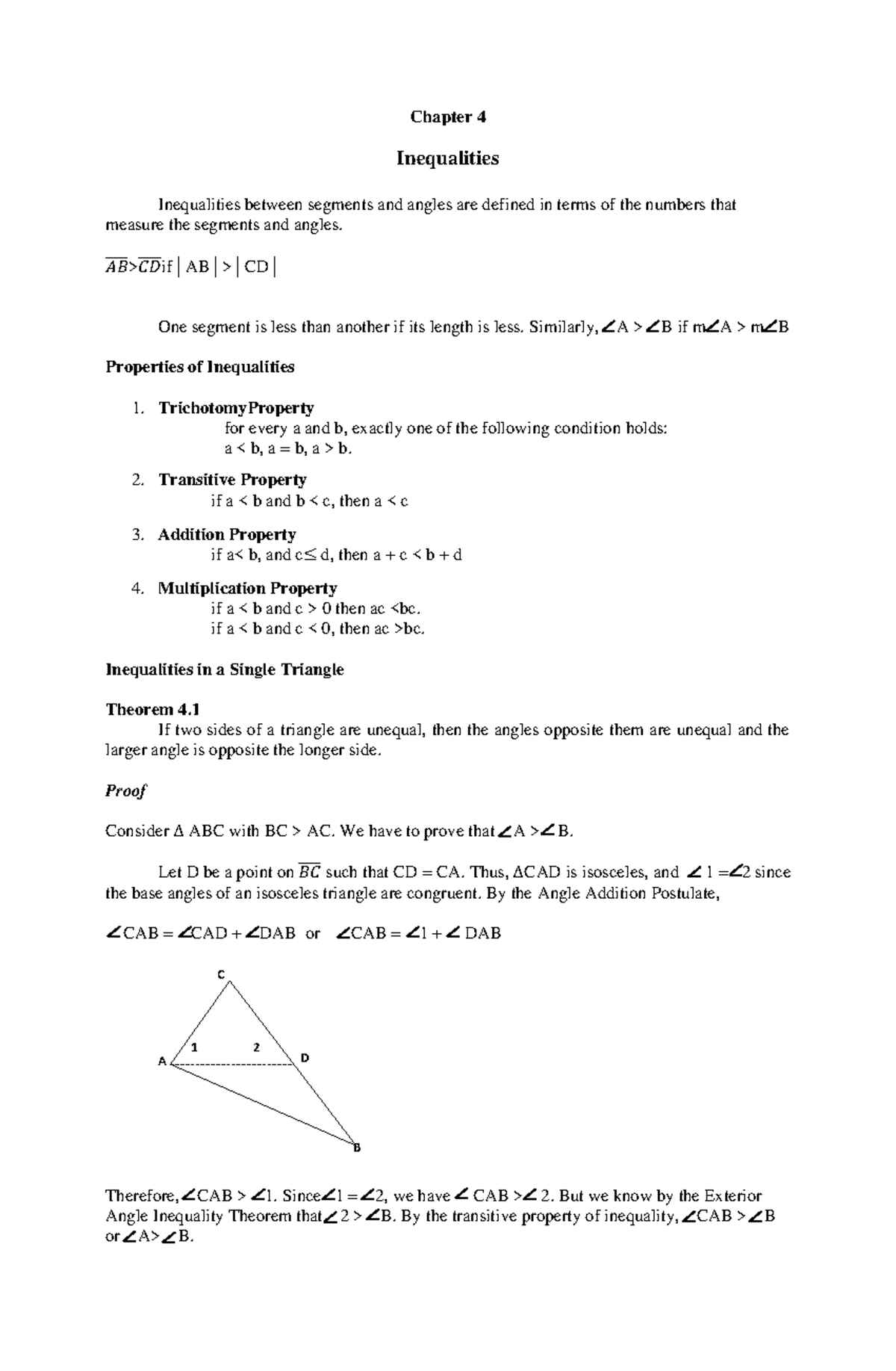 Chapter 4 Inequalities - Chapter 4 Inequalities Inequalities between ...