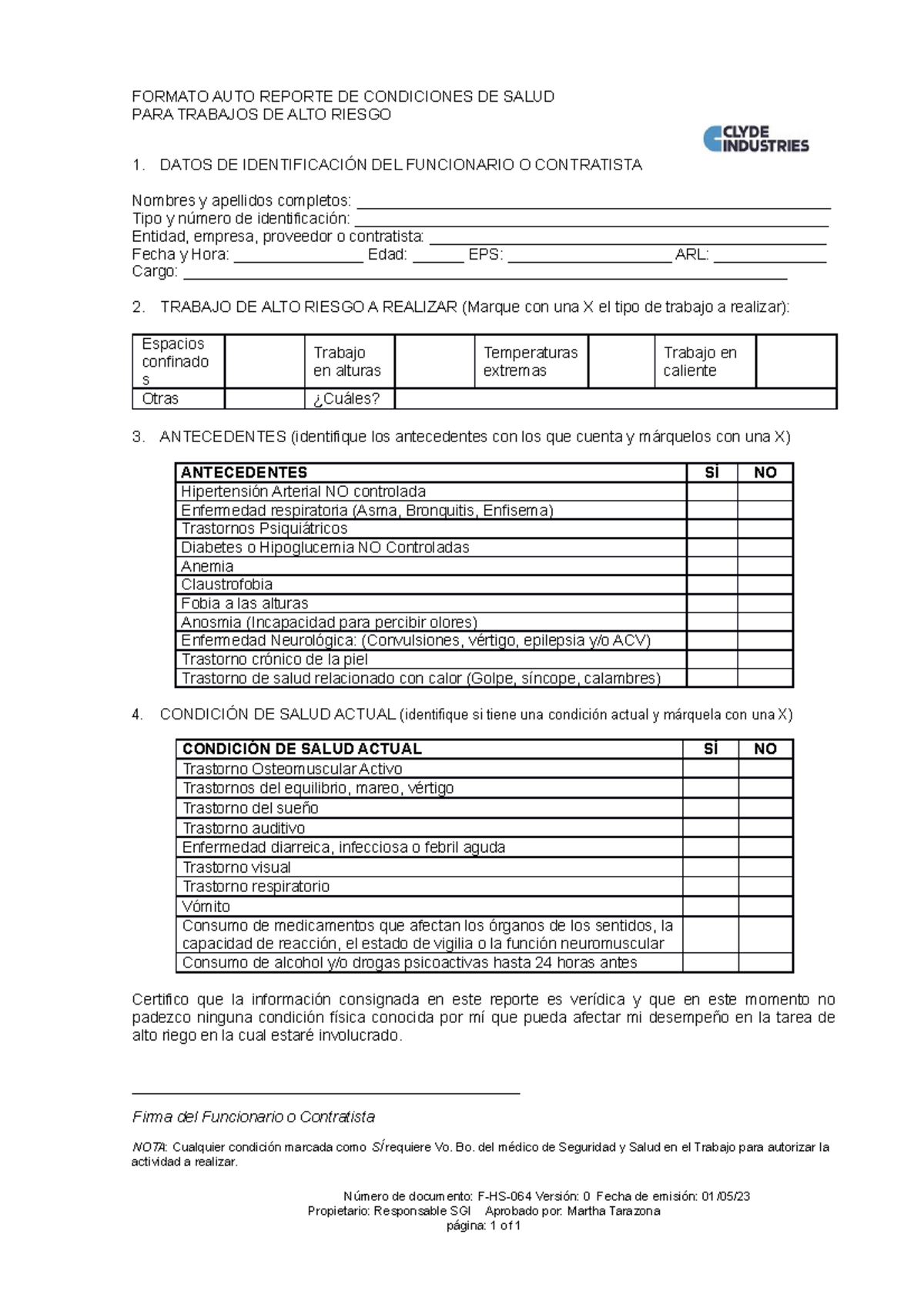 F-HS-064-FOR-AUTO- Reporte-COND-DE- Salud-PARA- Trabajos-ALTO- Riesgo ...