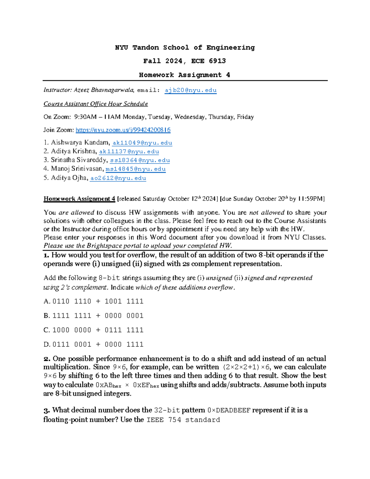 HW 4 ECE 6913 - ECE6913 2024 fall hw4 - NYU Tandon School of Engineering Fall 2024 , ECE 6913 ...