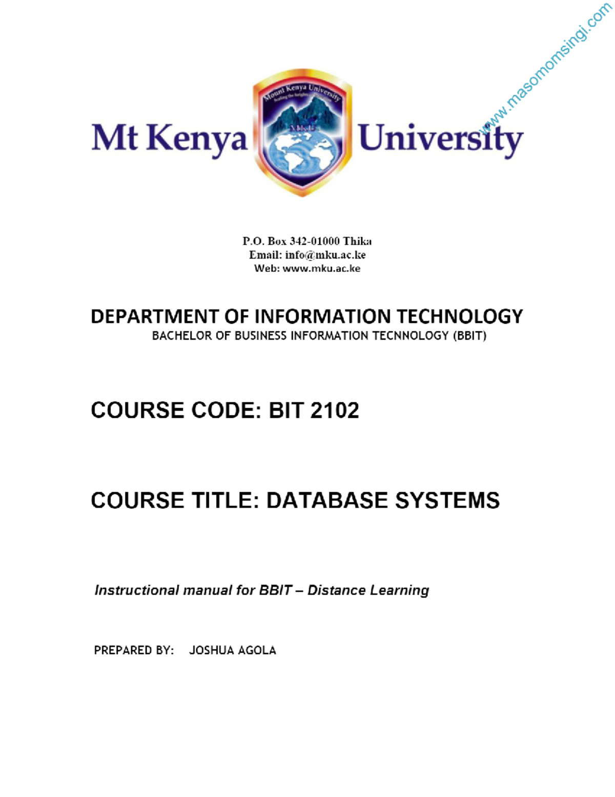 Database Systems PDF - Masomo Msingi - Mount Kenya University Mt Kenya ...