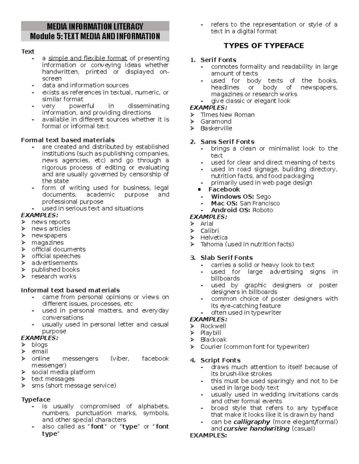 MIL Finals Notes - MEDIA INFORMATION LITERACY Module 5: TEXT MEDIA AND ...